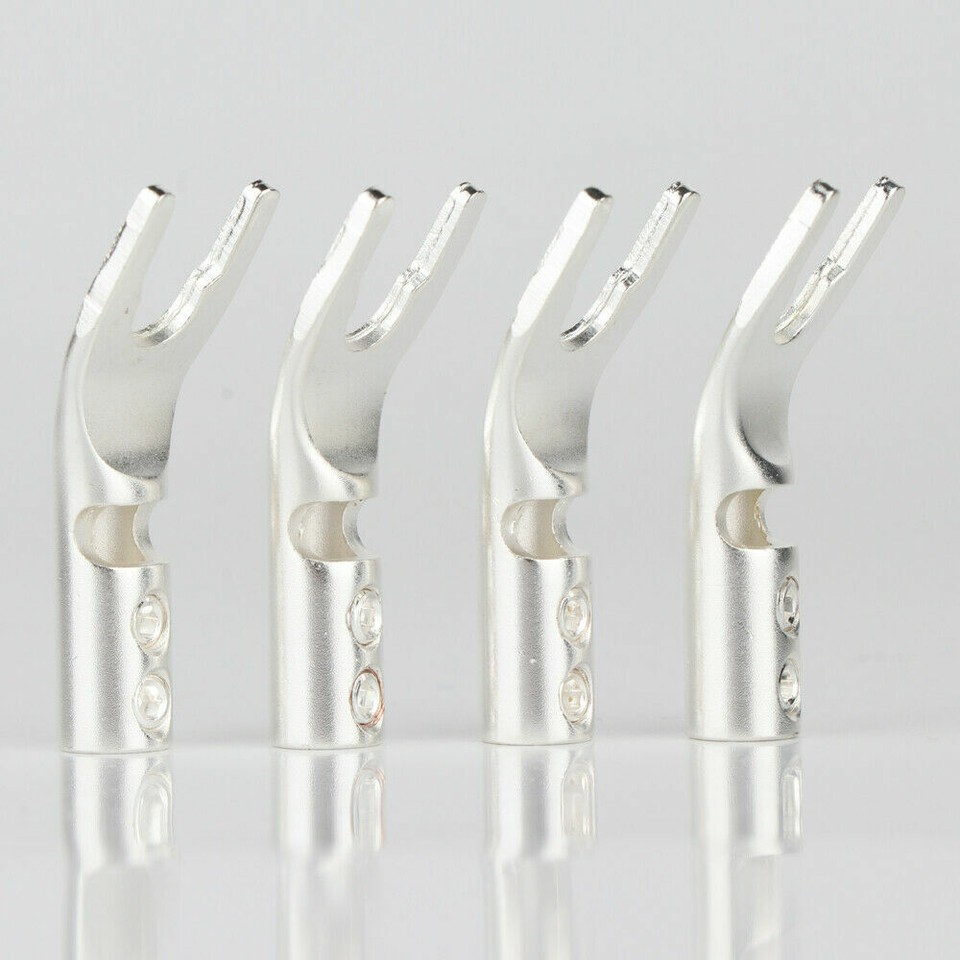 8 Pcs Pure Copper Silver Plated Y Spade Plug HiFi Speaker Cable Fork ...