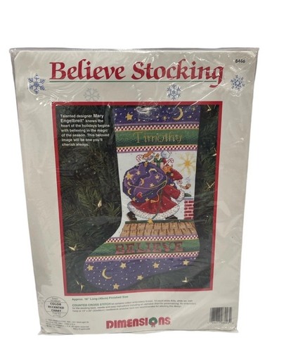 1993 Dimensions BELIEVE Mary Engelbreit Cross Stitch 16" Stocking Kit ...