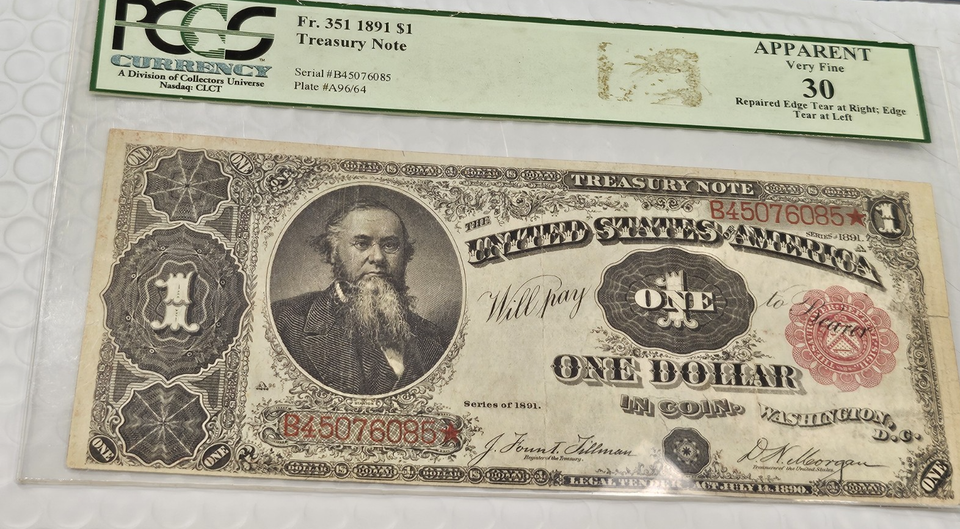 1891 Star $1 US Treasury Note Fr. 351 / Tillman & Morgan / small PCGS ...