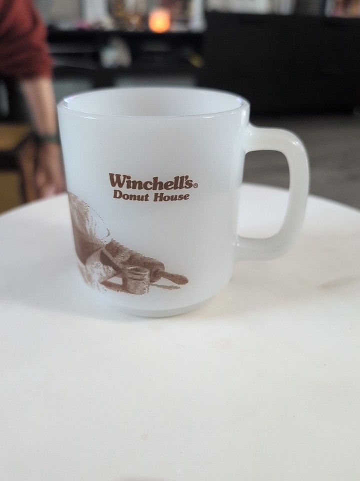 Vintage 70s Winchell's Donut House Mug White Glasbake Coffee Cup Milk Glass EUC | eBay