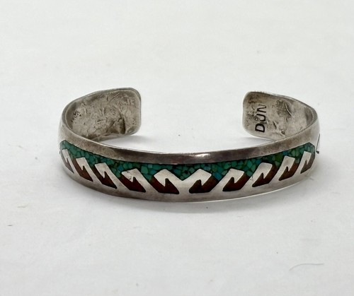 Vtg Sterling Sign DJN Delvin Nelson Navajo Inlay Multi Stone Cuff ...