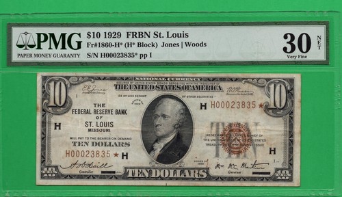 1929 $10 Federal Reserve Bank Note St Louis Star Note - Fr 1860-H* PMG ...