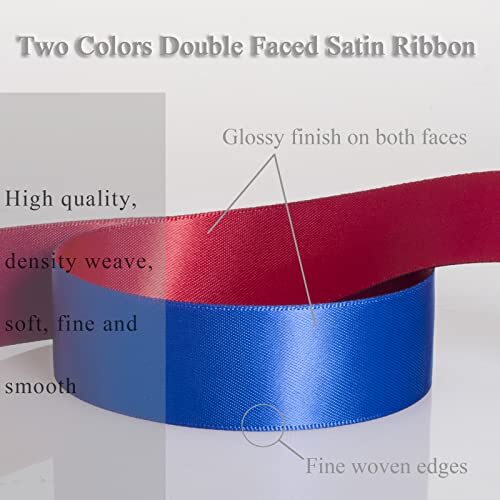 Double-Sided Two-Tone Ribbon 20 Yards 1 Inch Double Faced Blue and Red ...