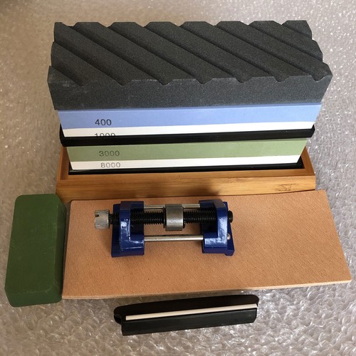 Knife Sharpening Dual Grit Stone Kit Kitchen Whetstone Sharpener Wet ...