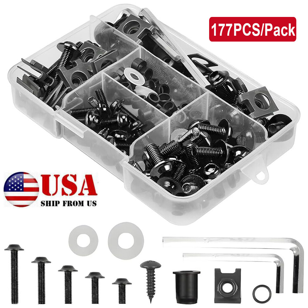 177Pcs Black Motorcycle Fairing Bolts Kit Windscreen Screws Fastener ...
