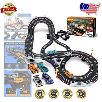 16ft Multi-Track Slot Car Racing Set - 4 Cars & 2 Controllers with Lap ...
