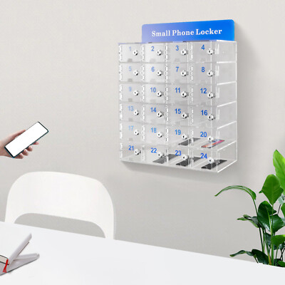 Clear Acrylic Cell Phone Locker Box Storage Cabinet Pocket w/ Door Lock ...