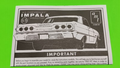 63 1963 Chevy Impala SS 409 1/25 AMT Model Car Instruction Sheet | eBay