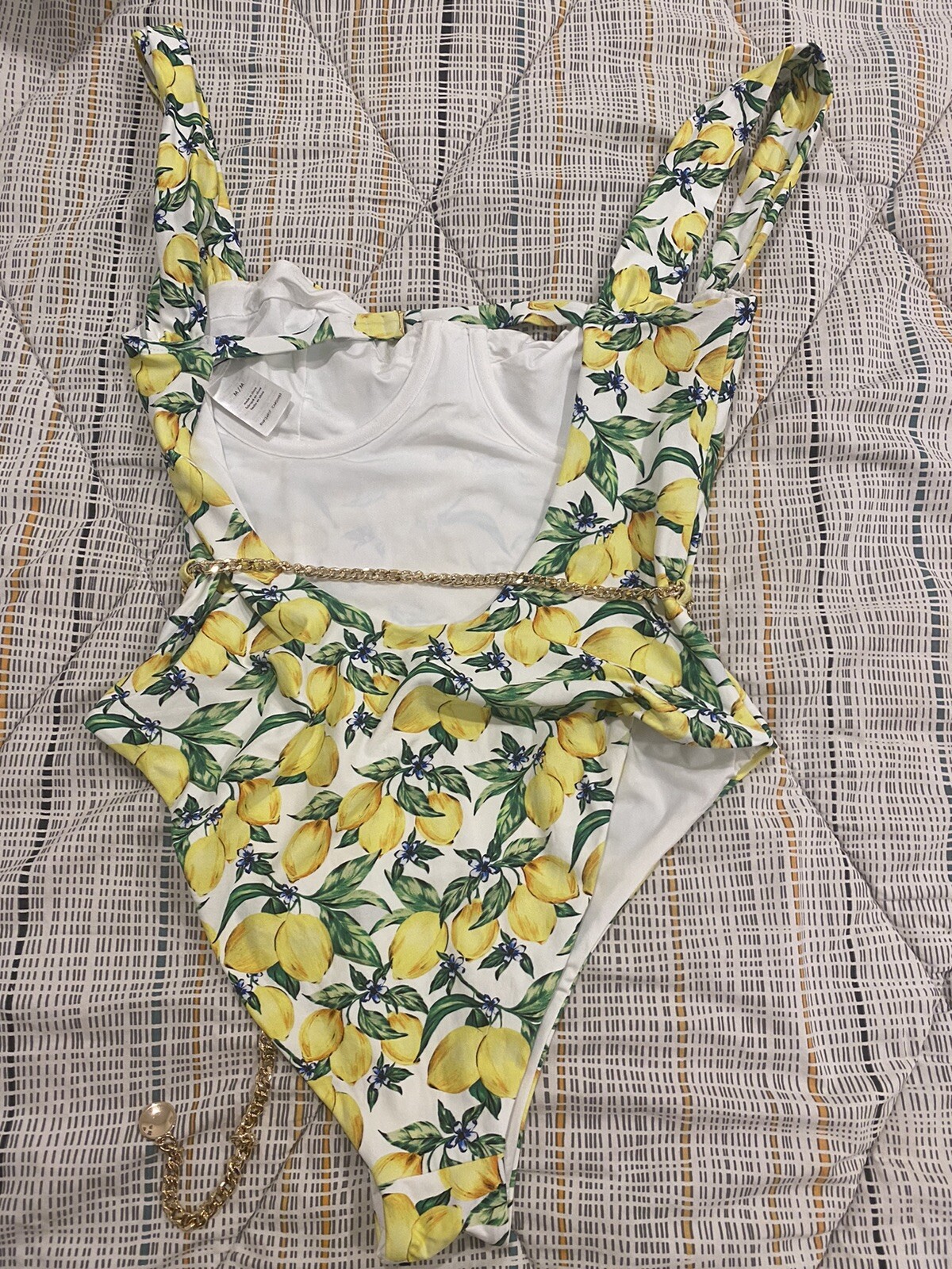 WE WORE WHAT Danielle Belted One Piece Lemon Print Sw… - Gem