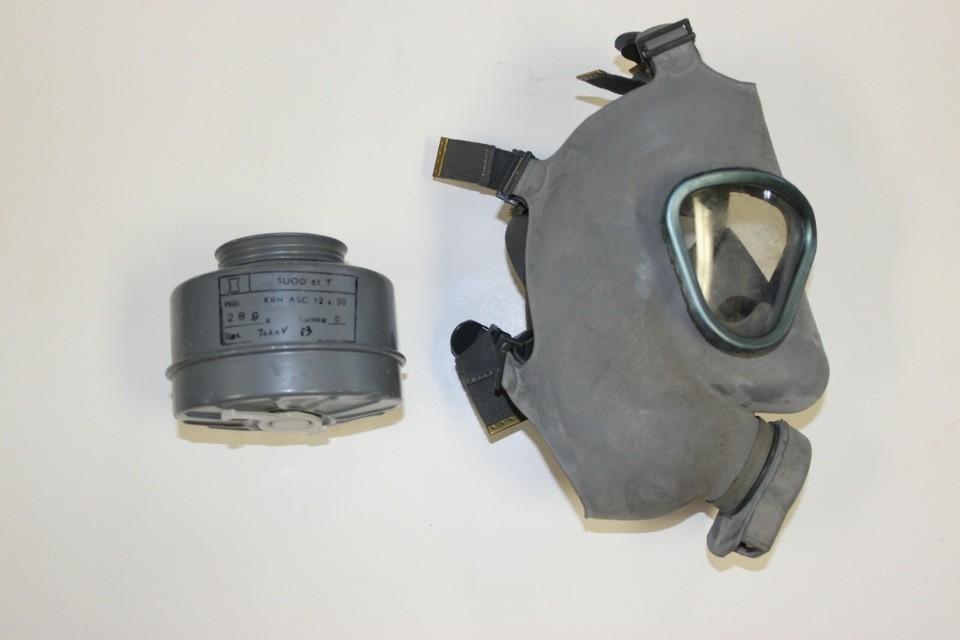 USED Finnish Military M61 Gas Full Face Mask NBC w/60MM Filter Grey M9 ...