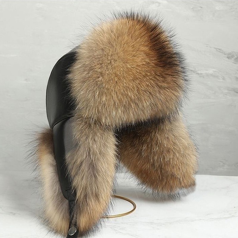 Raccoon Fur Hat Russian Ushanka Aviator Hat Earlap Trapper Hunter Hat ...