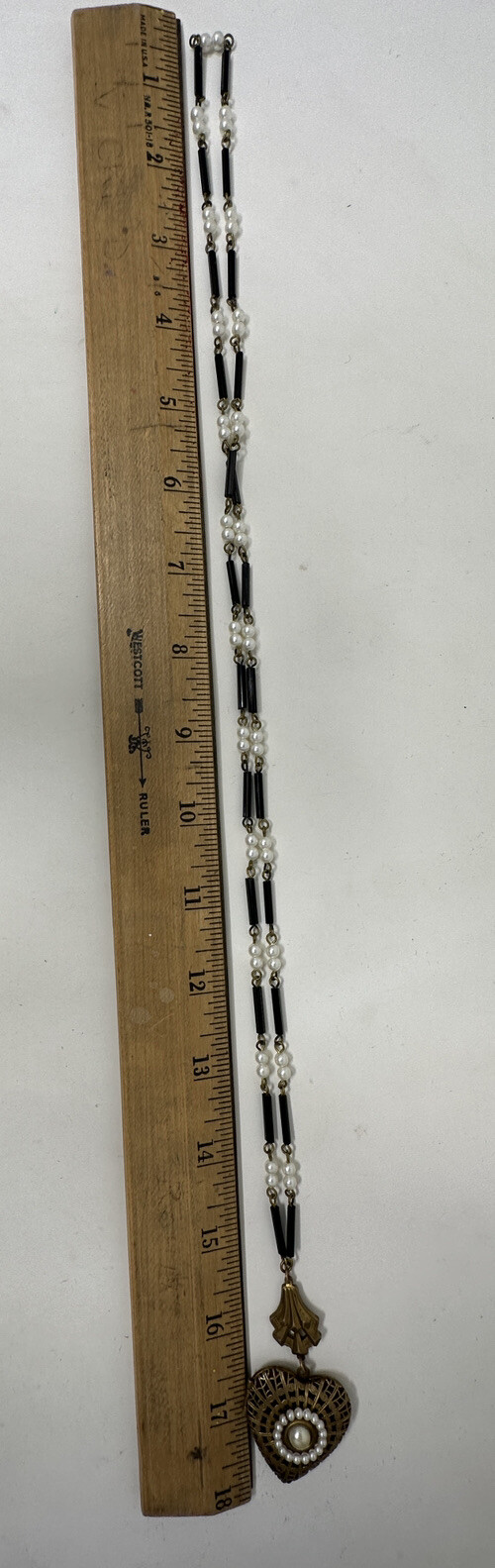 Vintage Art Deco Black Crystal Pearl Filigree Heart Love Locket Pendant ...