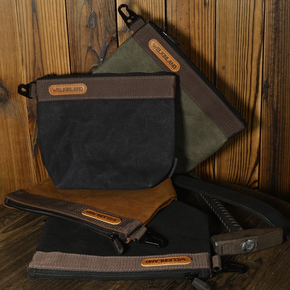 Waxed Canvas Tool Pouch 4 PCS Set, 10 Inch Tool Pouches with Zipper ...