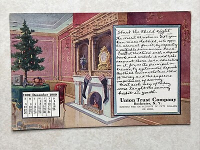 H385 Postcard Rochester NY New York Union Trust Co Calendar Dec 1909 ...