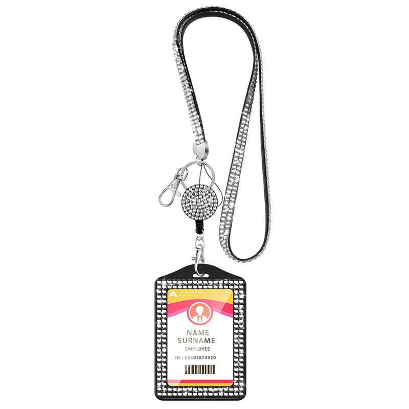 Rhinestone Bling Bling Crystal Lanyard Cell Phone + Vertical ID Badge ...