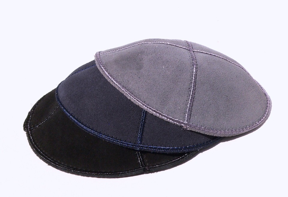 Stylish Blue Leather Suede Kippah Yarmulka Jewish Kippa Flat Yamaka ...