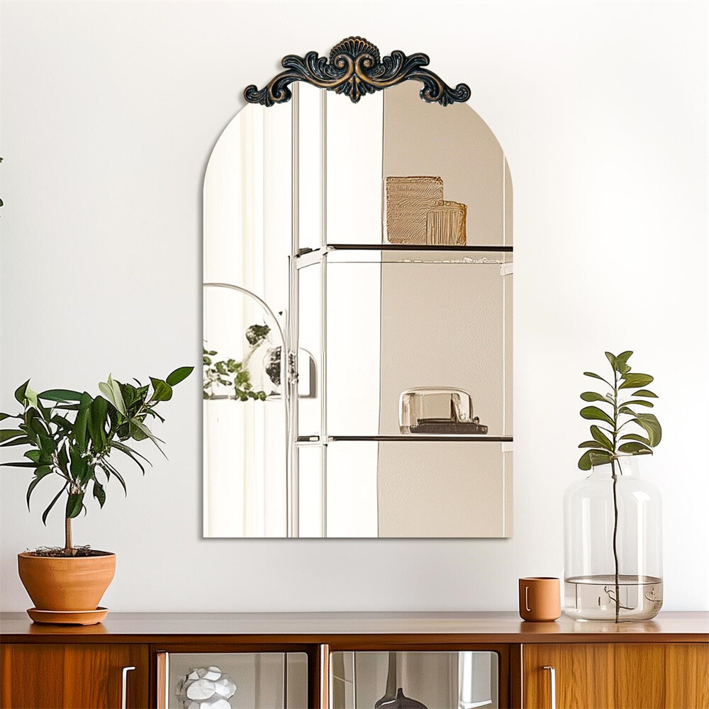 XXL Large Baroque Arched Antique Mirror with 3D Embossed Patterns for ...
