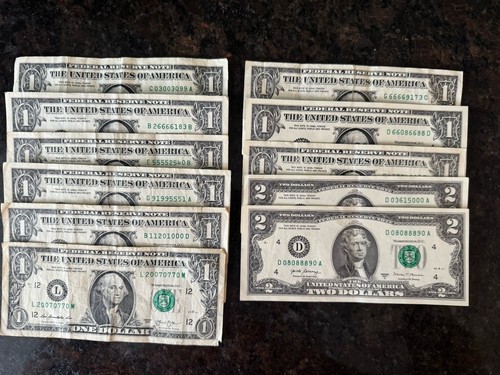 Fancy Serial Number Collection 11 Notes $1s & $2s Repeaters, Quads etc ...