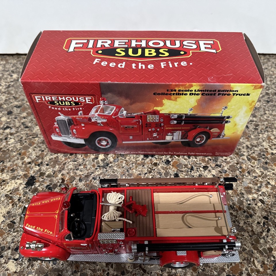 NIB Fire House •SUBS• Feed the Fire 1:34 Scale Die Cast Fire Truck Mack ...