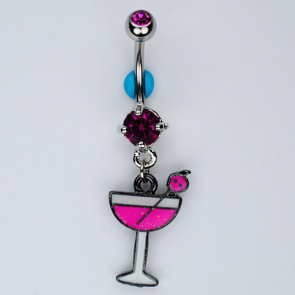 Toxic Cocktail Dangle Belly Button Ring Bartender Skull Cosmo Navel ...