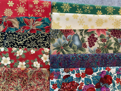 Christmas Fabric Lot Scraps 10 fat eighths 9" x 21" quilt cotton ...