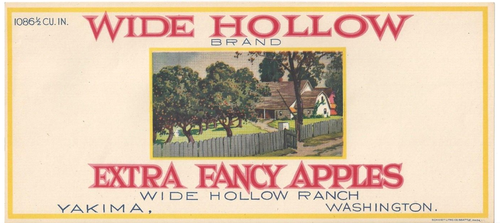 Original 1920s WIDE HOLLOW half box apple crate label Yakima WA barn ...