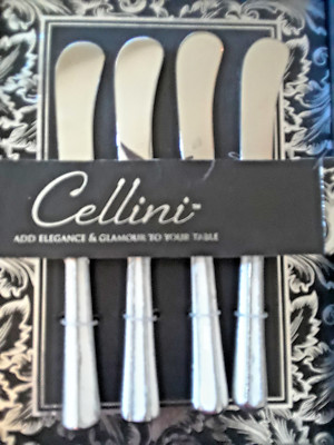 CELLINI SET OF FOUR HAND MADE SILVER & WHITE CREAMIC BUTTER KNIVES | eBay