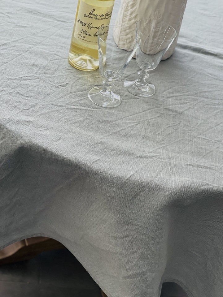 LIBECO 100% LINEN TABLECLOTH 65” X 65”, FOG GRAY PALE BLUE, VINTAGE | eBay