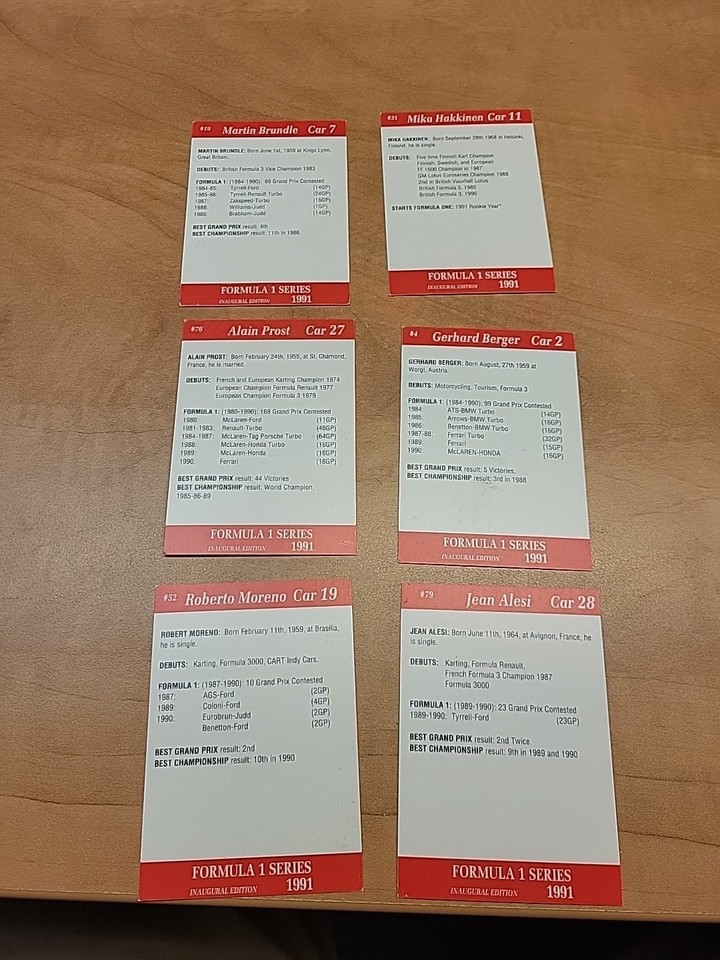 1991 Carms Formula One Trading Cards Lot Of 6 Cards | eBay