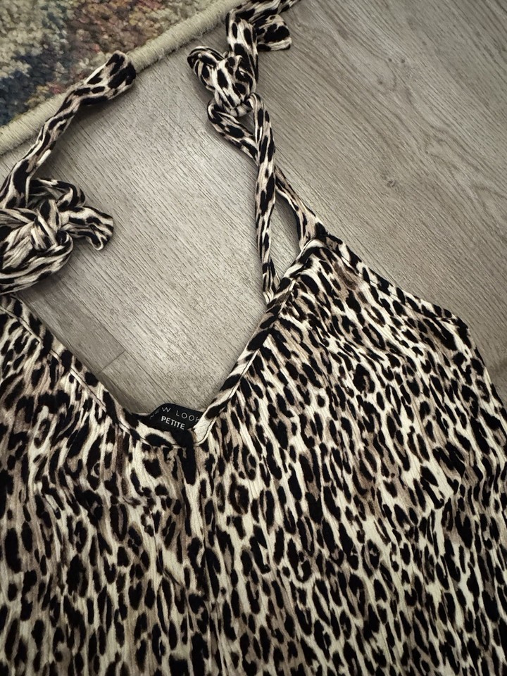 New Look Black Cream Leopard Print Midi Jumpsuit Beach Cover Up Size 8 ...