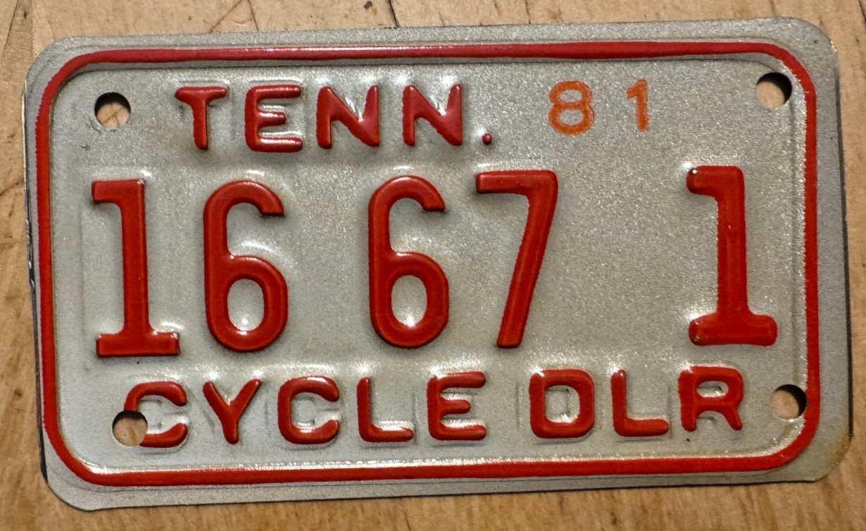 1981 TENNESSEE MOTORCYCLE DEALER LICENSE PLATE " 16 67 1 " TN 81 | eBay