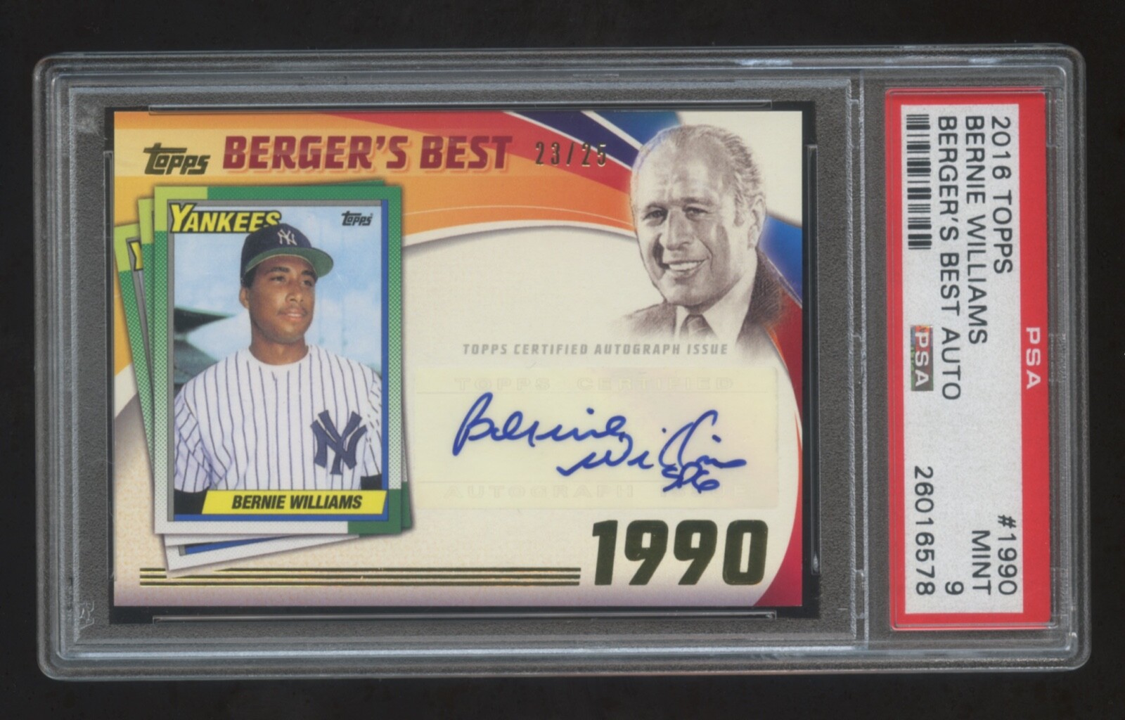 POP 2 PSA 9 BERNIE WILLIAMS 2016 TOPPS BERGER'S BEST RC AUTOGRAPH #ED ...