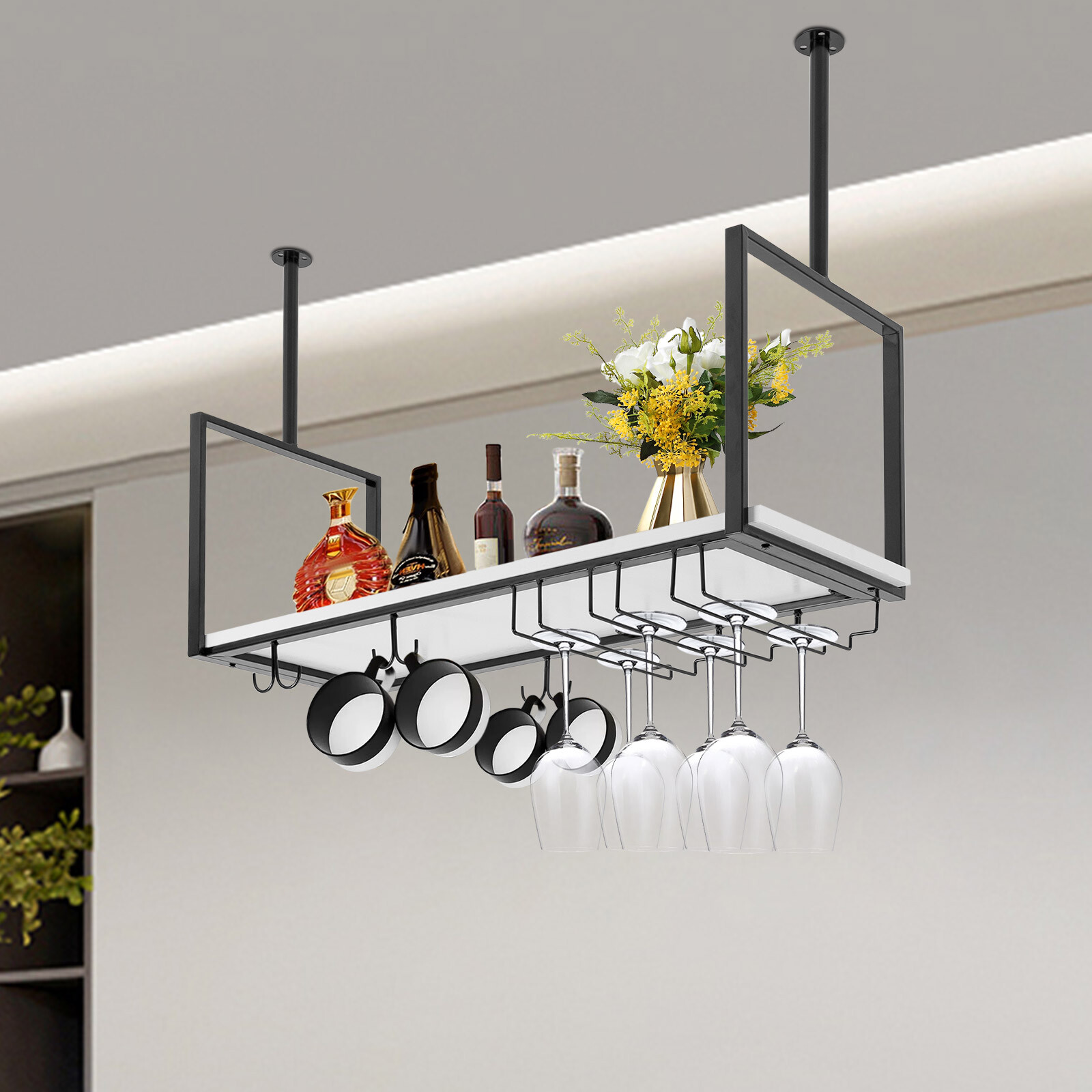 31.5" Ceiling Wine Glass Rack Metal Wine Rack Glass Holder Hanging ...