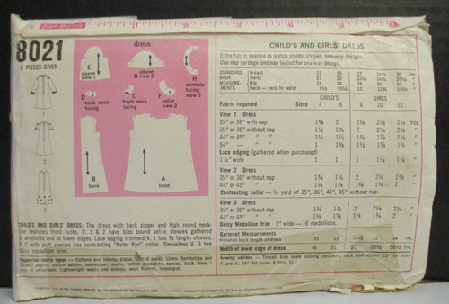 Simplicity Pattern 8021 Girls Dress Size 10 Breast 28 1/2" Sleeve Varia ...