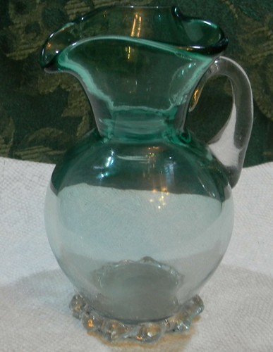 Vintage ANTIQUE Duncan Miller GREEN & Clear GLASS PITCHER | eBay