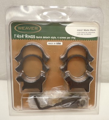 Weaver Quad Lock Quick Detach 1" Scope Rings High Style Matte Black ...