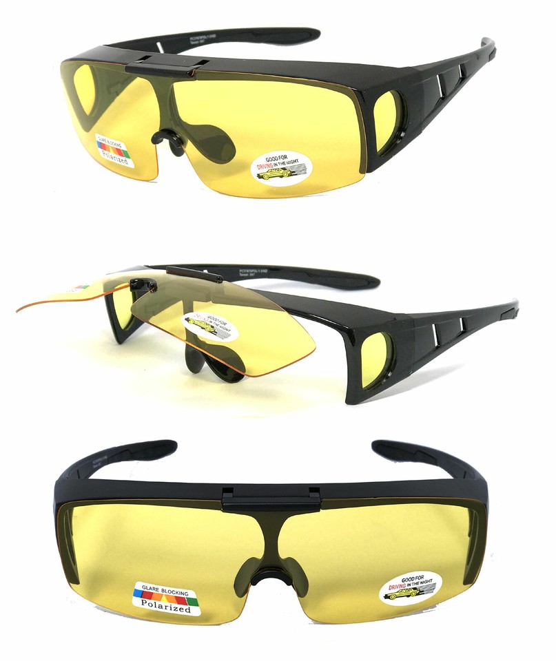 Flip Up POLARIZED Anit Glare rectangular Lens Cover Fit Over Glasses ...