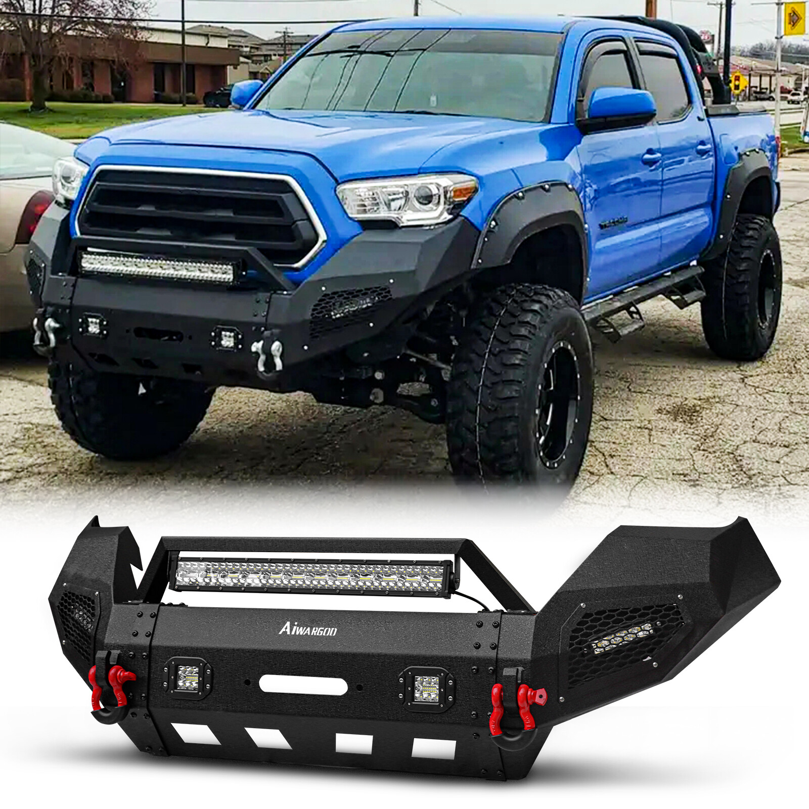 Aaiwa For 2016-2021 Toyota Tacoma Front Bumper W/Winch Plate & LED ...