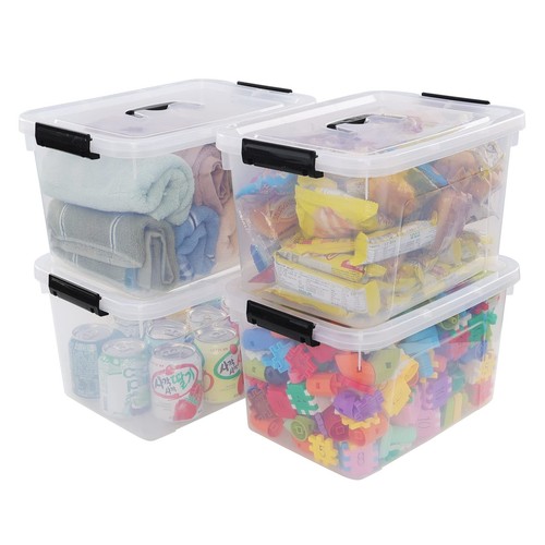 5 Liter Clear Storage Box, 4-Pack Plastic Latching Box with Lid | eBay