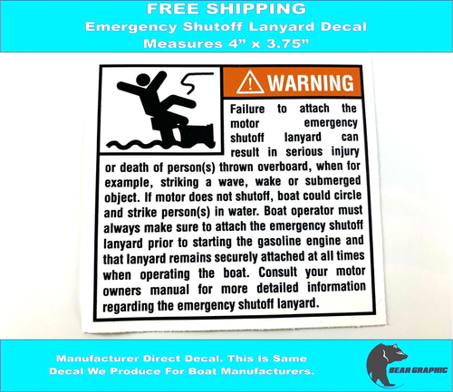 Emergency Shutoff Lanyard Warning Danger Decal, Label, Sticker Boat ...
