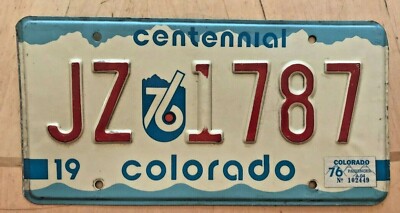 1976 COLORADO CENTENNIAL PASSENGER AUTO LICENSE PLATE " JZ 1787 " CO 76 ...