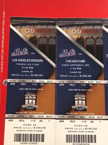 NEW YORK METS 2009 FULL TICKET. FIRST YR AT CITIFIELD! PLEASE SEE LIST ...