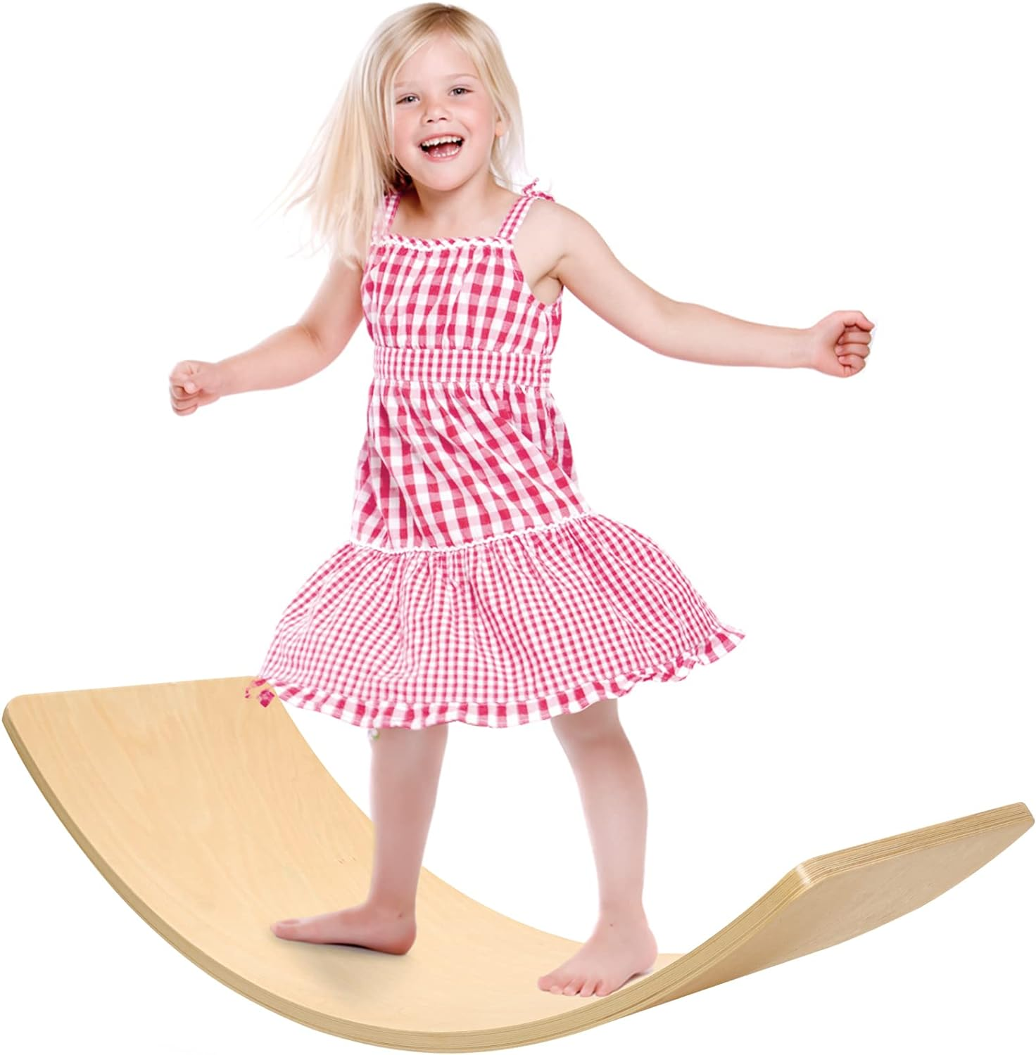 Wooden Wobble Balance Board for Kids, 32 Inch Natural Wood Rocker Board ...