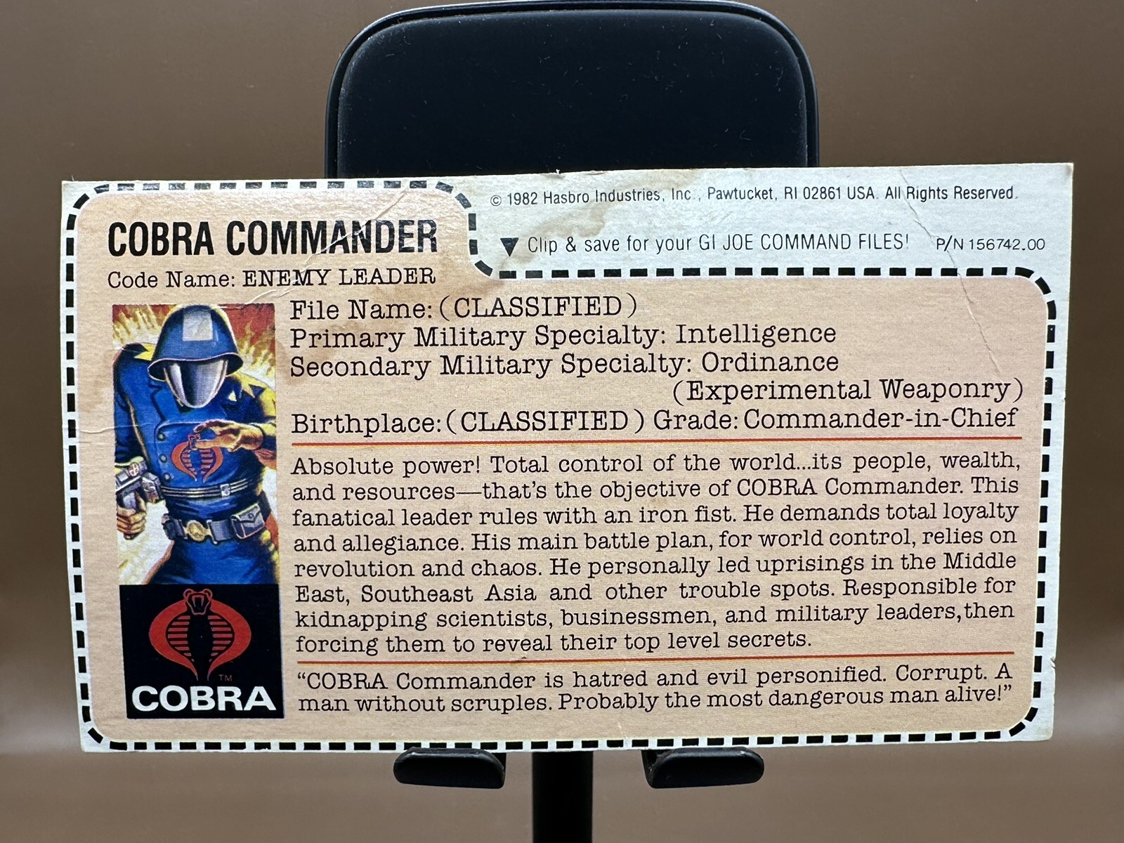 Vintage GI Joe 1982 Cobra Commander Mail Away Uncut File Card Original ...