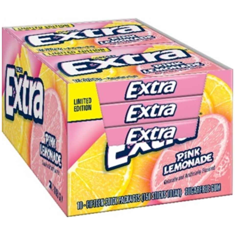 EXTRA Pink Lemonade Bubble Gum Sugarfree Chewing Gum 12 Pack Case ...