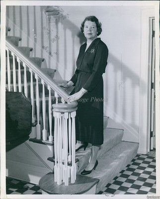 1958 Mrs Robert Semple Standing Staircase Dark Dress Heels Bannister ...