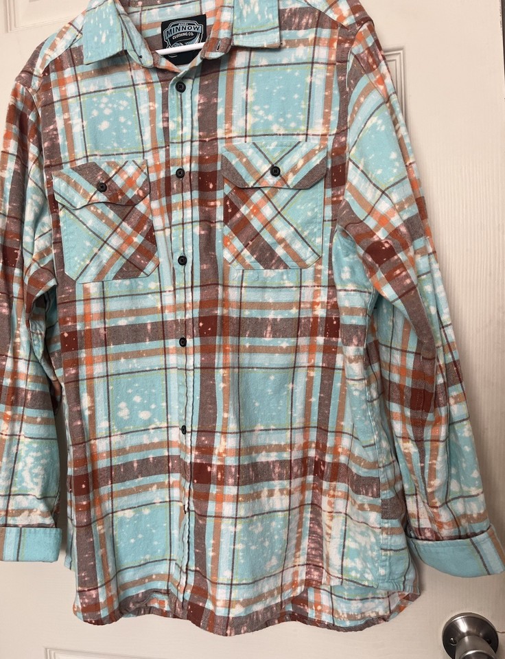 Angry Minnow Distressed Flannel Button Up Shirt Soft Cotton Blue Men’s ...