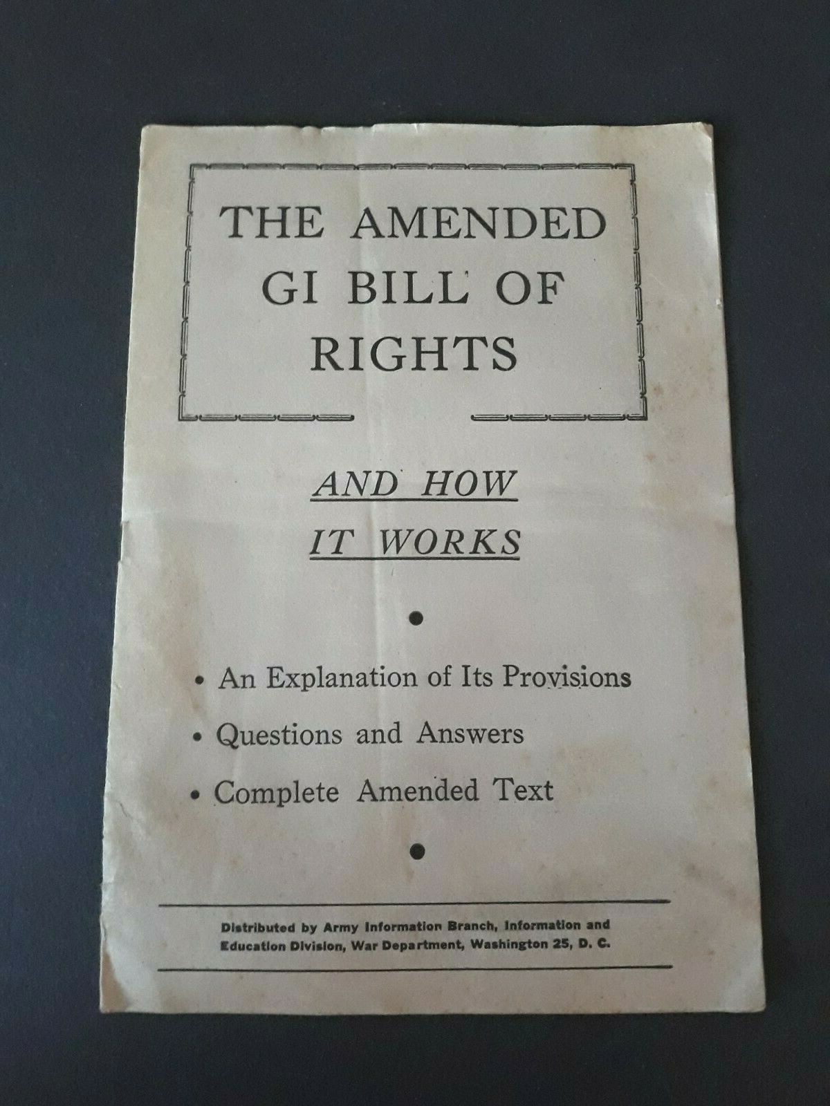 The Amended GI Bill Of Rights War Department 28 December 1945 Post WWII ...