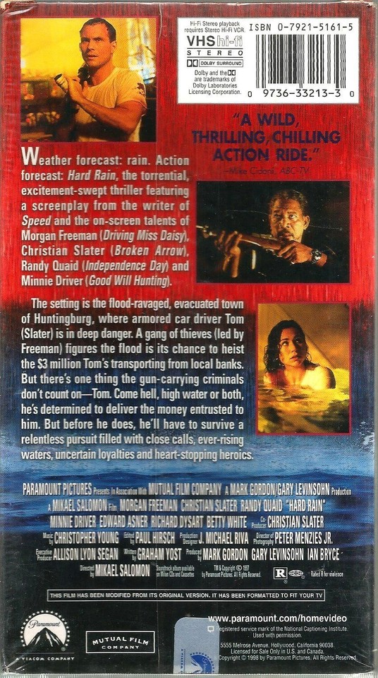 Hard Rain VHS 1998 Morgan Freeman Christian Slater Randy Quaid Action ...