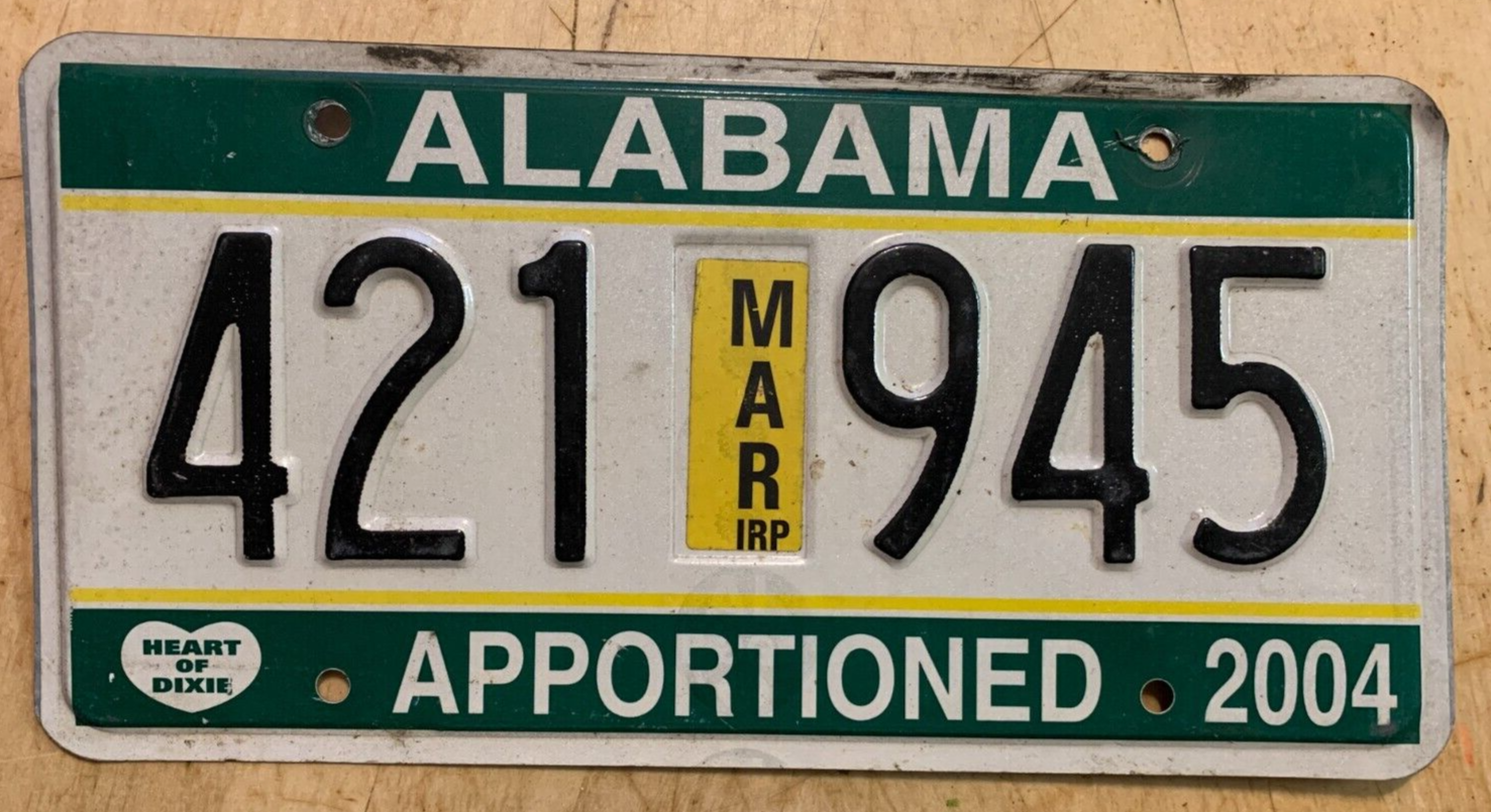 2004 ALABAMA APPORTIONED SEMI TRUCK TRAILER IRP LICENSE PLATE " 421 945 ...